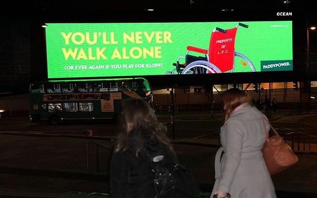 Paddy Power troll Reds with massive electronic billboard