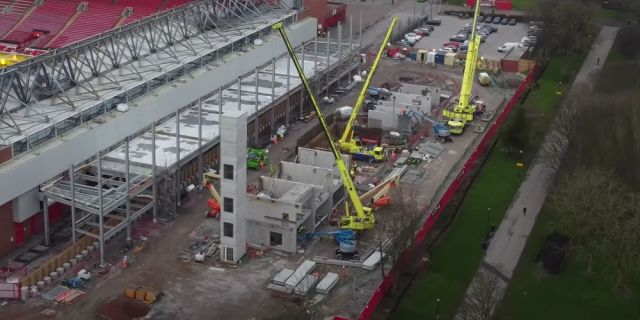 Drone footage of the Anfield Road End development