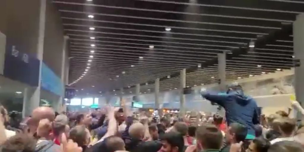 Liverpool fans go wild inside Wembley concourse