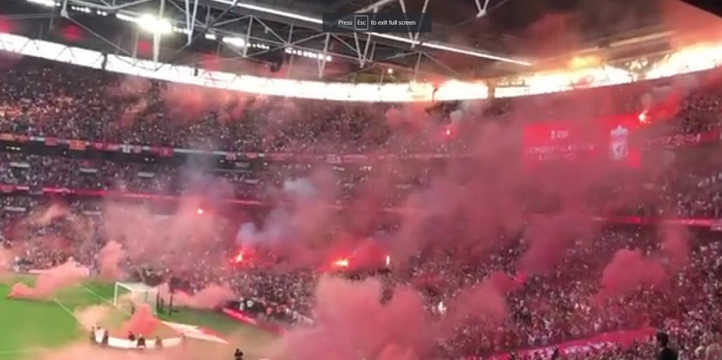 (Video) Flare smoke covers Liverpool fan section after FA Cup