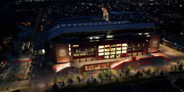 Anfield looks stunning at night time with new drone footage