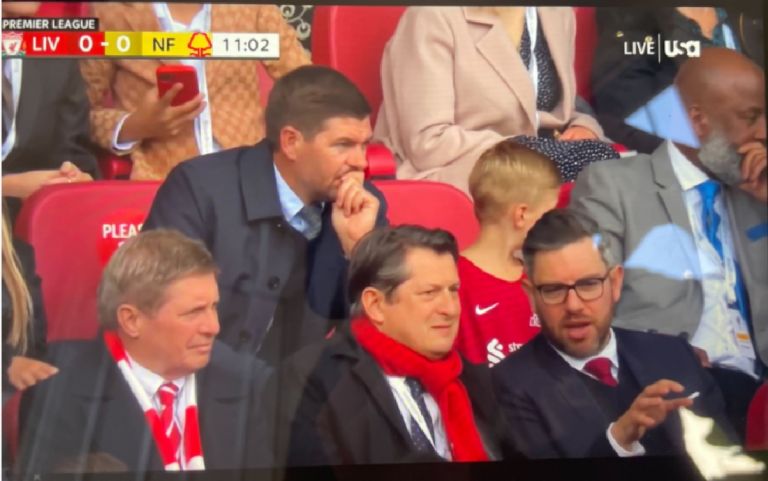 (Photo) Steven Gerrard and son Lio at Anfield for Liverpool v Forest