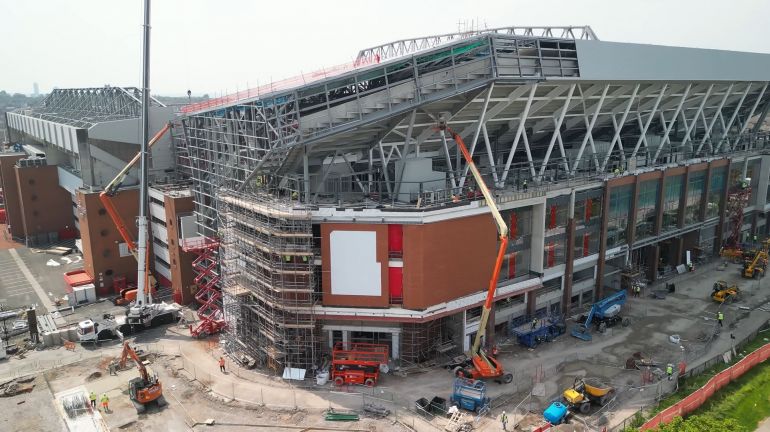 Giant Liverpool badge ready to be erected on new Anfield Road End Stand