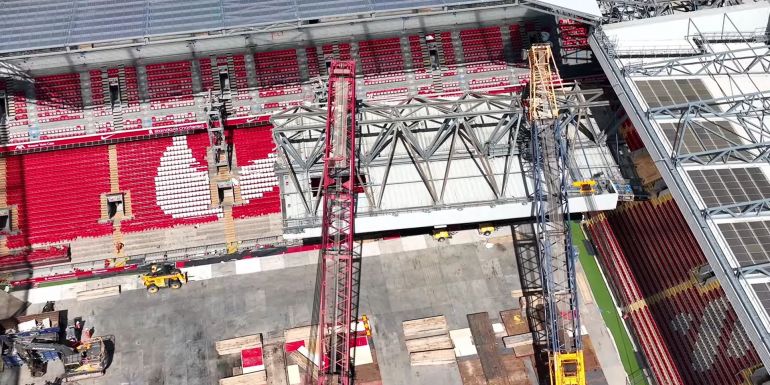Anfield Road End roof fully removed in fascinating video of stadium update