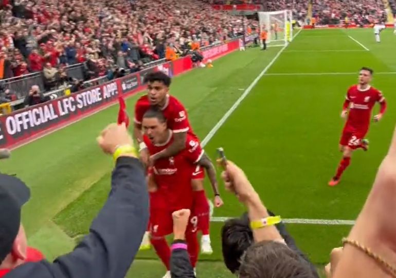 (Video) Liverpool fan footage shows front-row view of Nunez celebrations