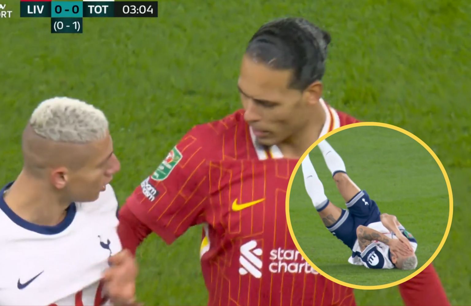 Richarlison attempts to star Van Dijk scrap after controversial elbow