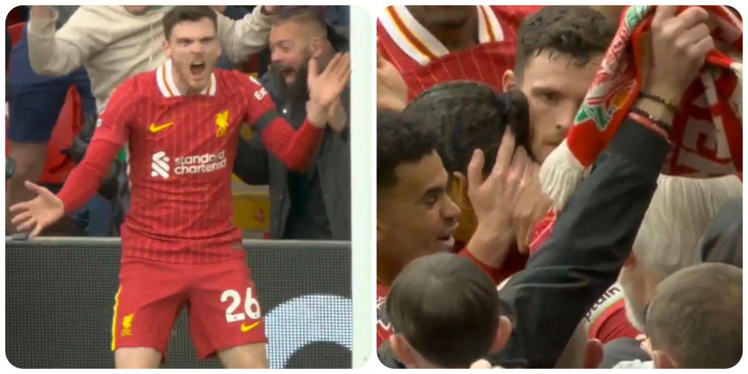Watch huge contrast in Robertson's reactions to two late goals at Anfield