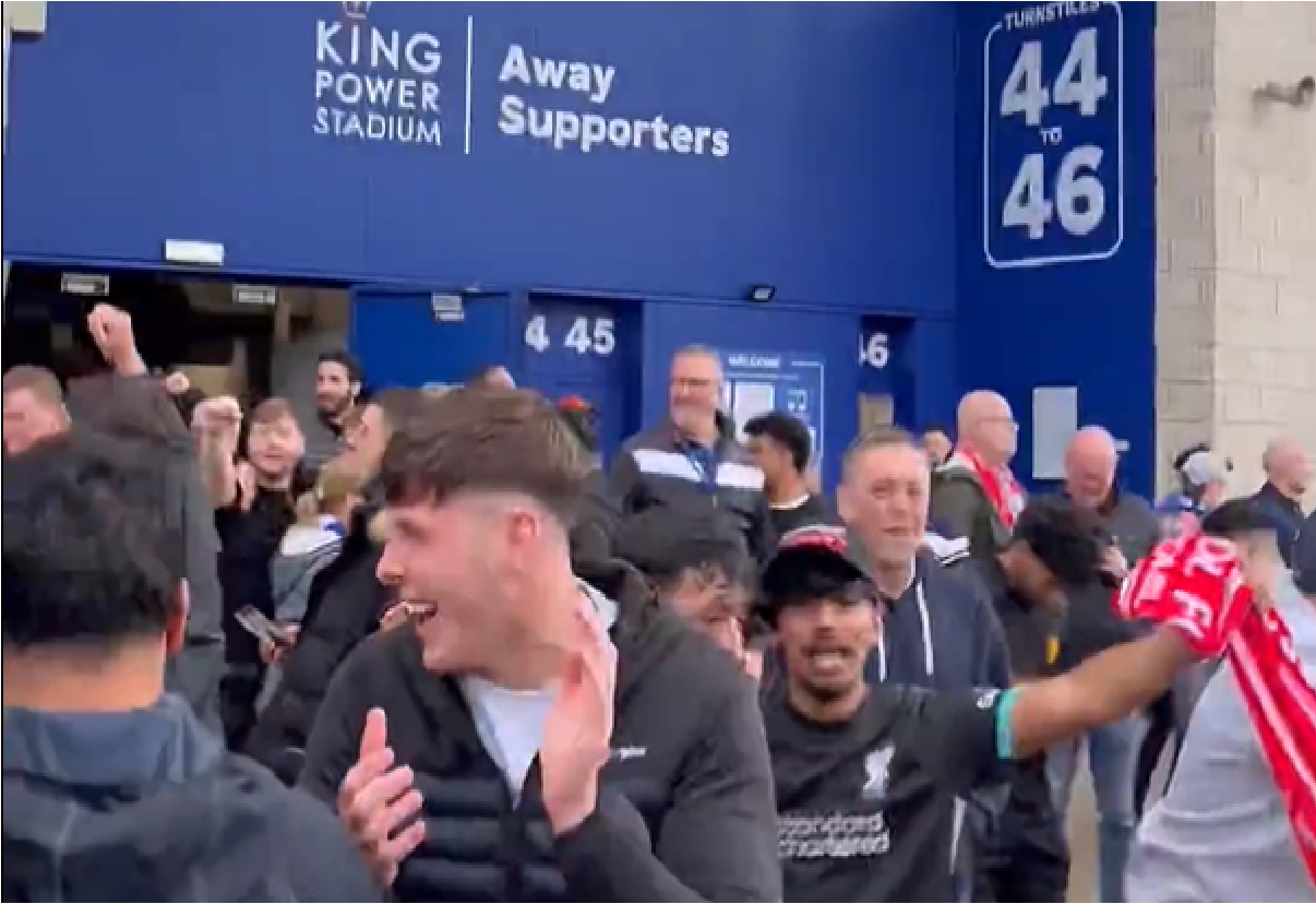 (Video) Liverpool fans boom out league-winning chant after Leicester win